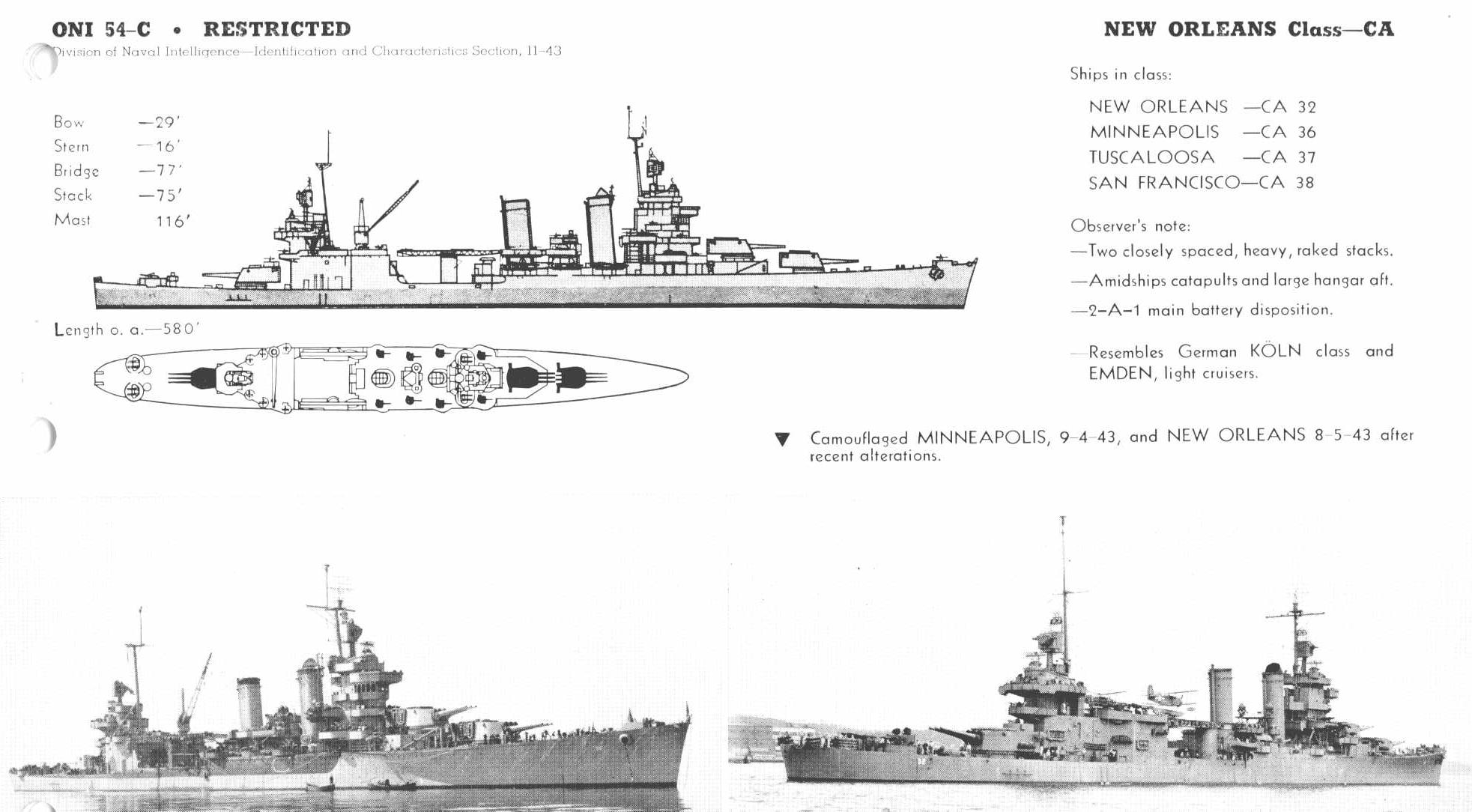 Astoria class Heavy Cruisers - Astoria, Quincy, Minneapolis, New ...